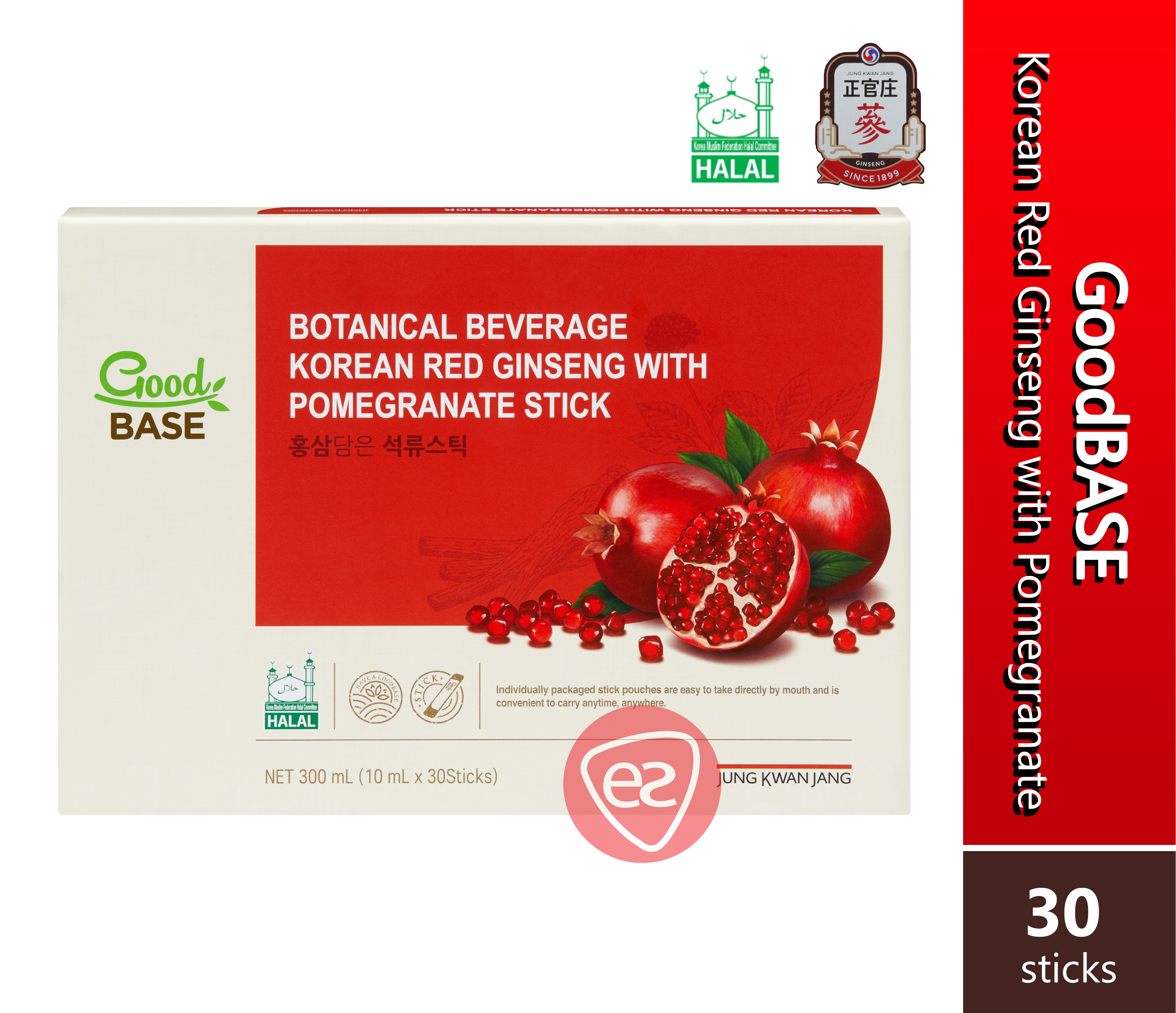 GoodBASE Botanical Beverage Korean Red Ginseng With Pomegranate (10ml x 7 Sticks / 10ml x 30 ...