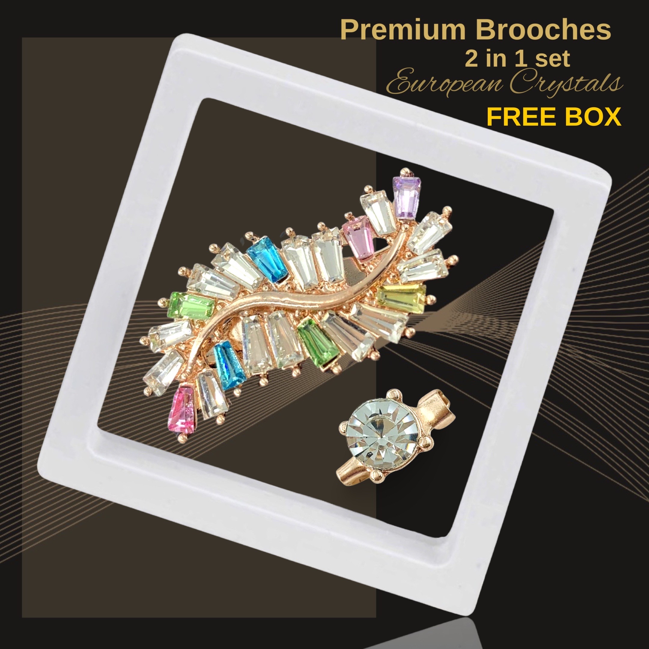 Elegant Brooch Set 2 in 1 [FREE BOX] Luxury Brooch European Crystals ...
