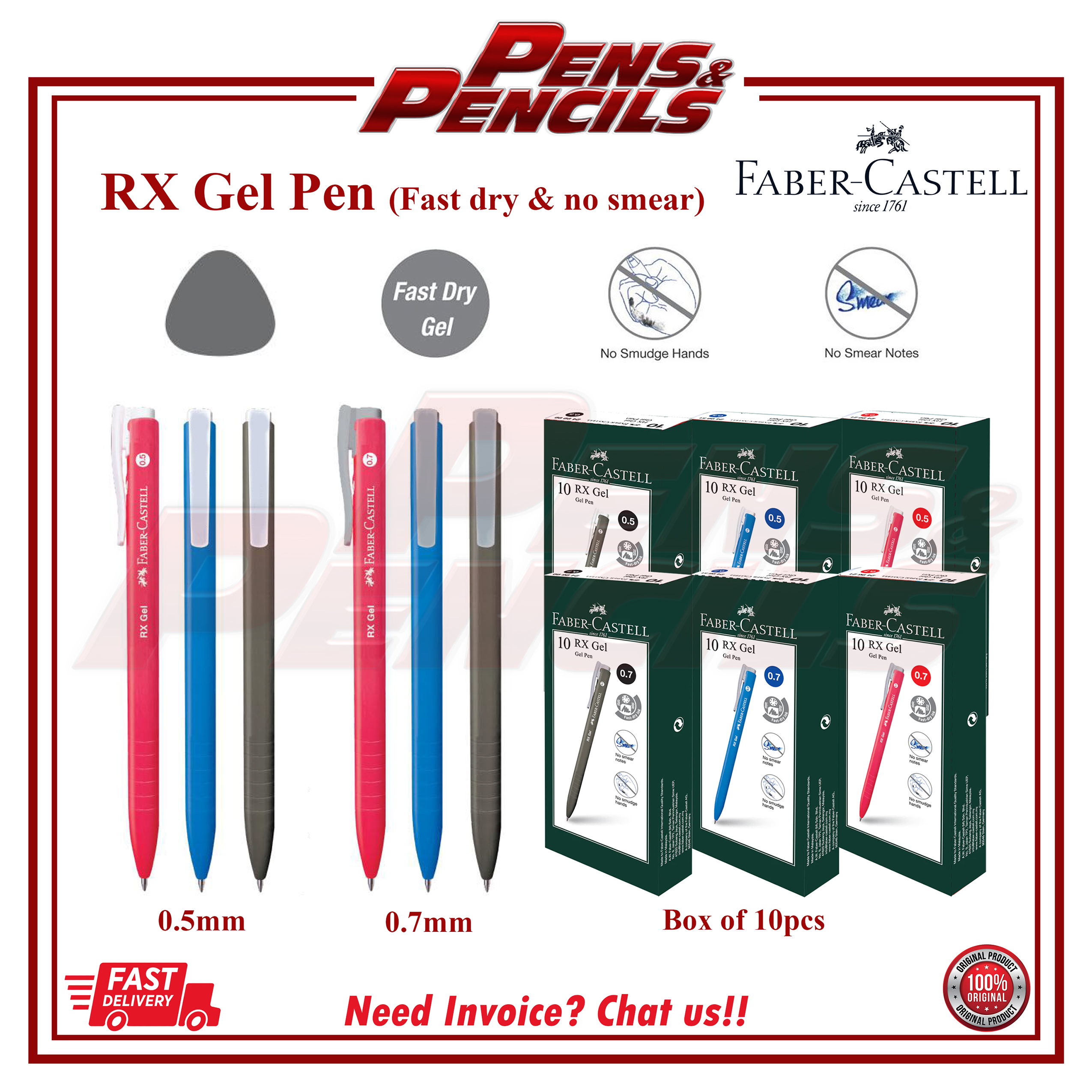Faber-Castell RX Gel Pen 5/7 0.5/0.7mm - (10pcs/Box) | Shopee Malaysia