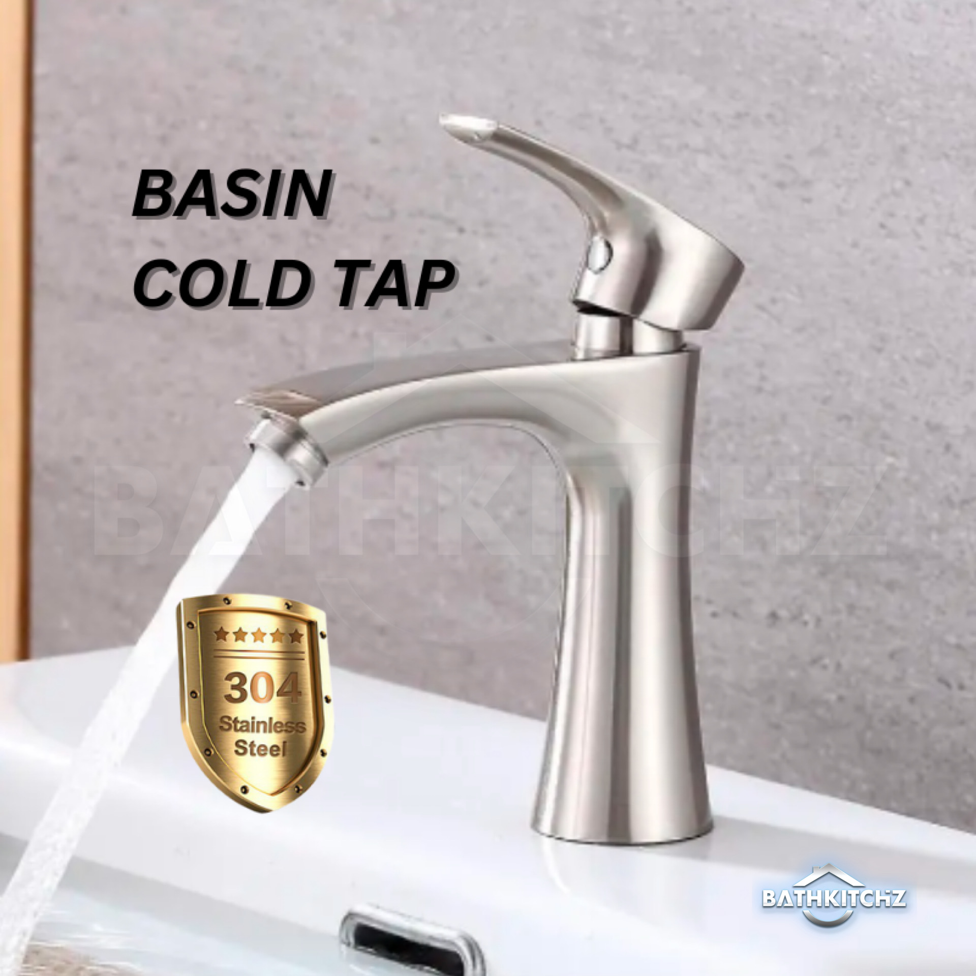 BATHKITCHZ 304 Stainless Steel Basin Cold Tap Basin Faucet Cold Water ...