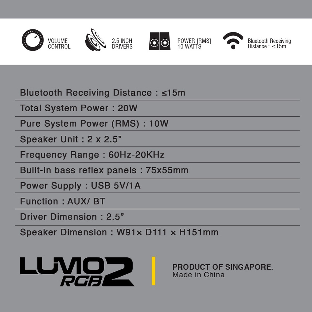 Armaggeddon Lumo 2 RGB Bluetooth 5.3 Low Latency AUX Stereo Speaker ...