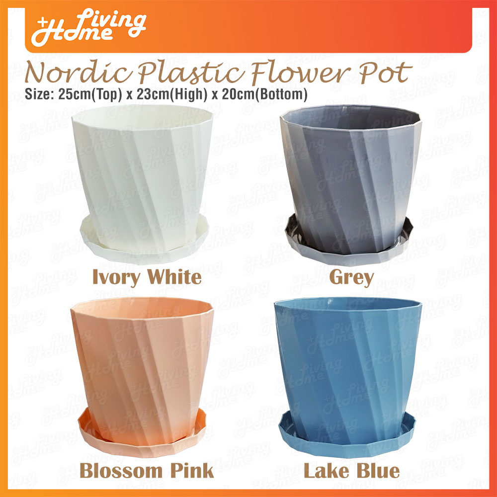 Extra Large Nordic Plastic Flower Pot & Saucer Tray Pasu Bunga Plastik ...