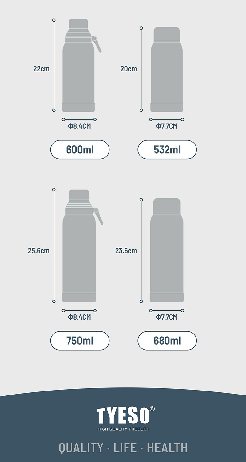 TYESO New Double Lid Design Thermos With Handle Thermal Insulated Flask ...