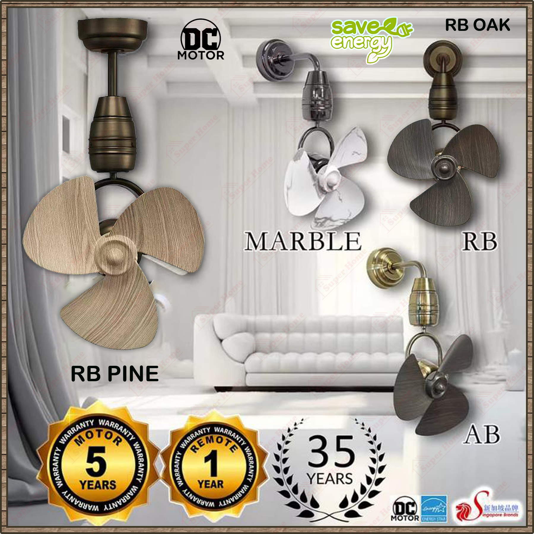 Elmark Ceiling Fan / Wall Fan Elmark CW20 RB Pine 16 inches | DC Motor ...