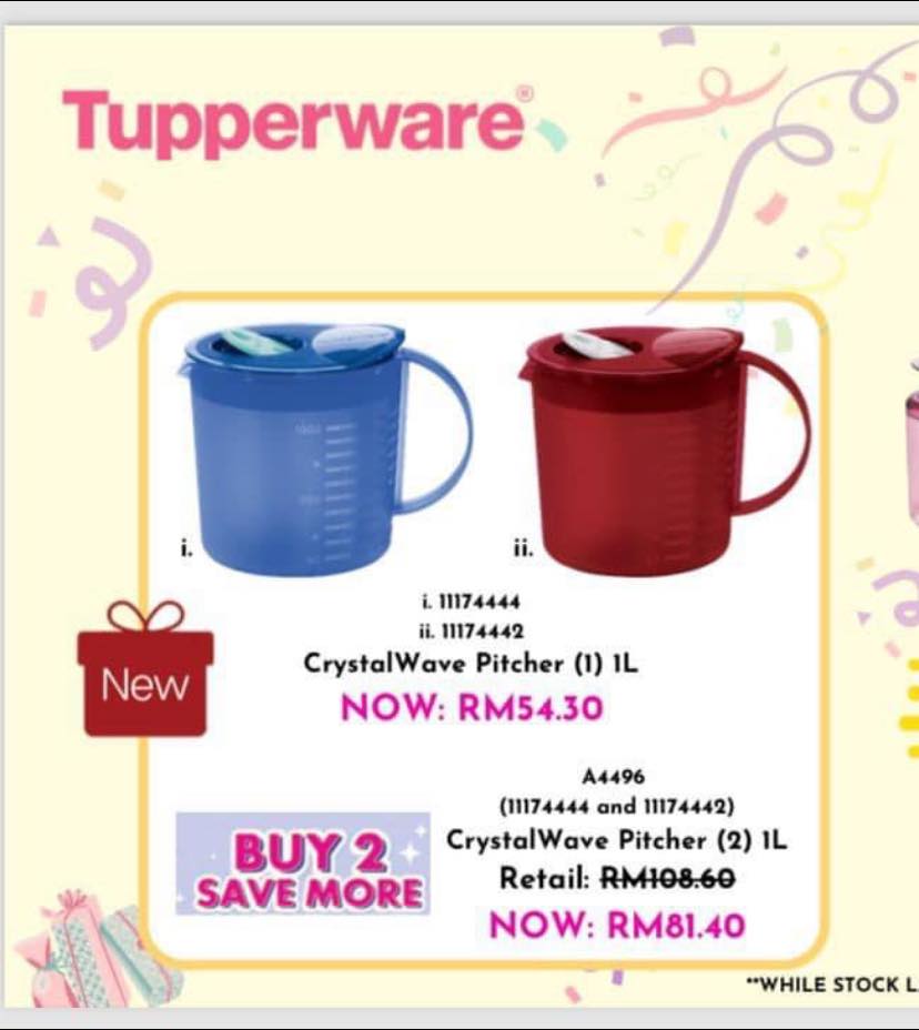 Tupperware Crystalwave Pitcher 1L Microwveable Pitcher 2L/Preludio ...