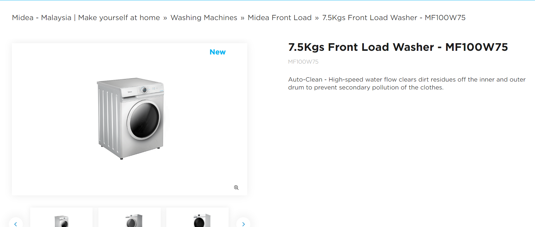 [Combo]Midea 7.5kg Front Load Washer MF100W75 + 7.0kg Dryer MD-7388 ...