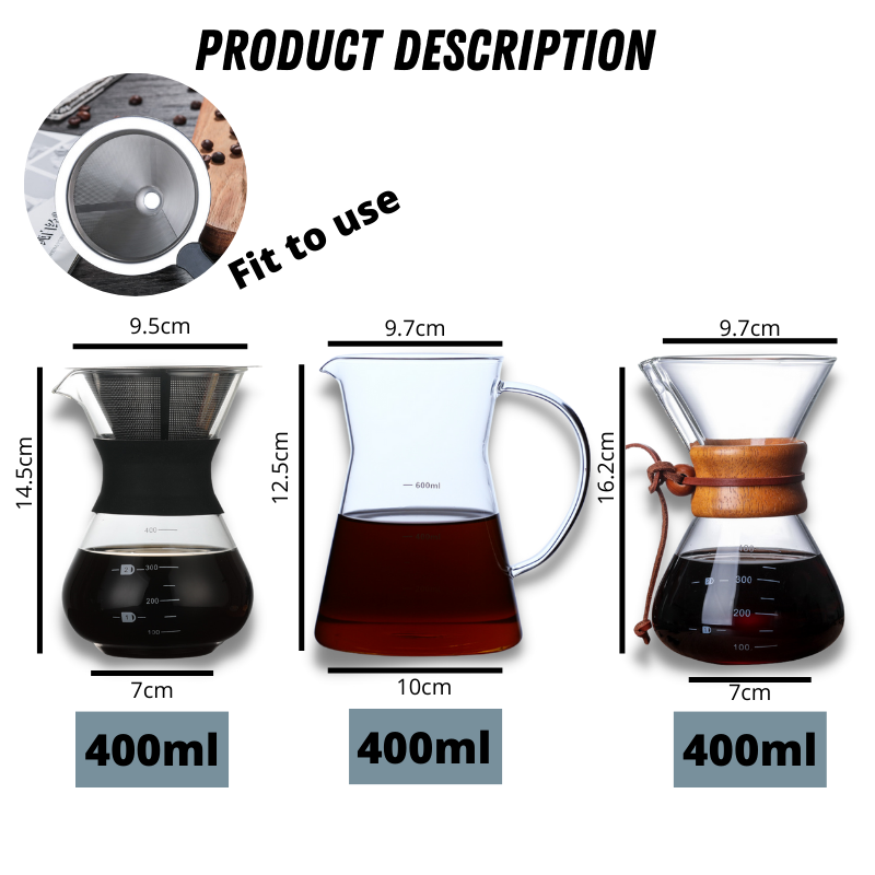 [Ready Stock] 400ml Hand pour over Glass coffee pot Coffee sharing pot ...