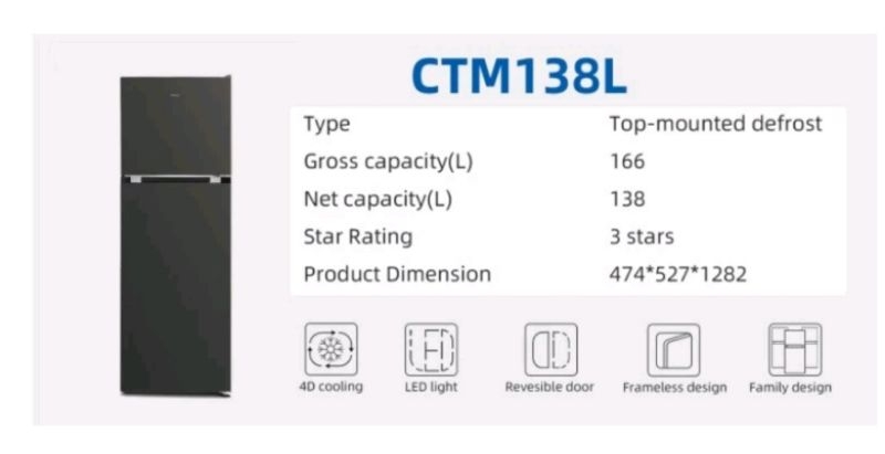 [FREE SHIPPING] CHiQ Fridge 2 Door Refrigerator (166L) CTM138L 2 Door ...