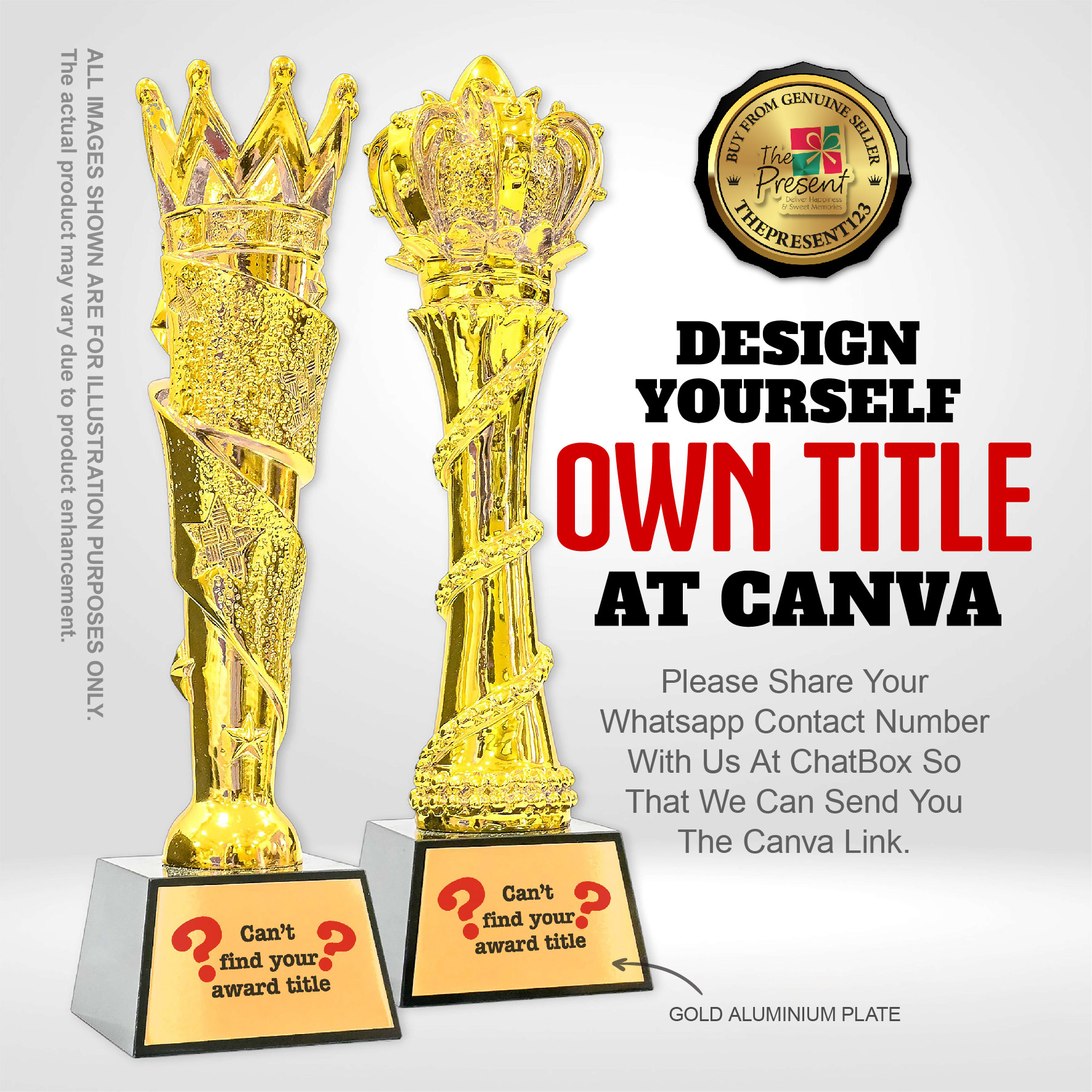 Supreme Golden Royal Crown Resin Award Trophy with Custom Name on Gold ...