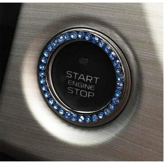 Car Engine Push Start Button Key Ring Cover Diamond Ring Push Start Key ...