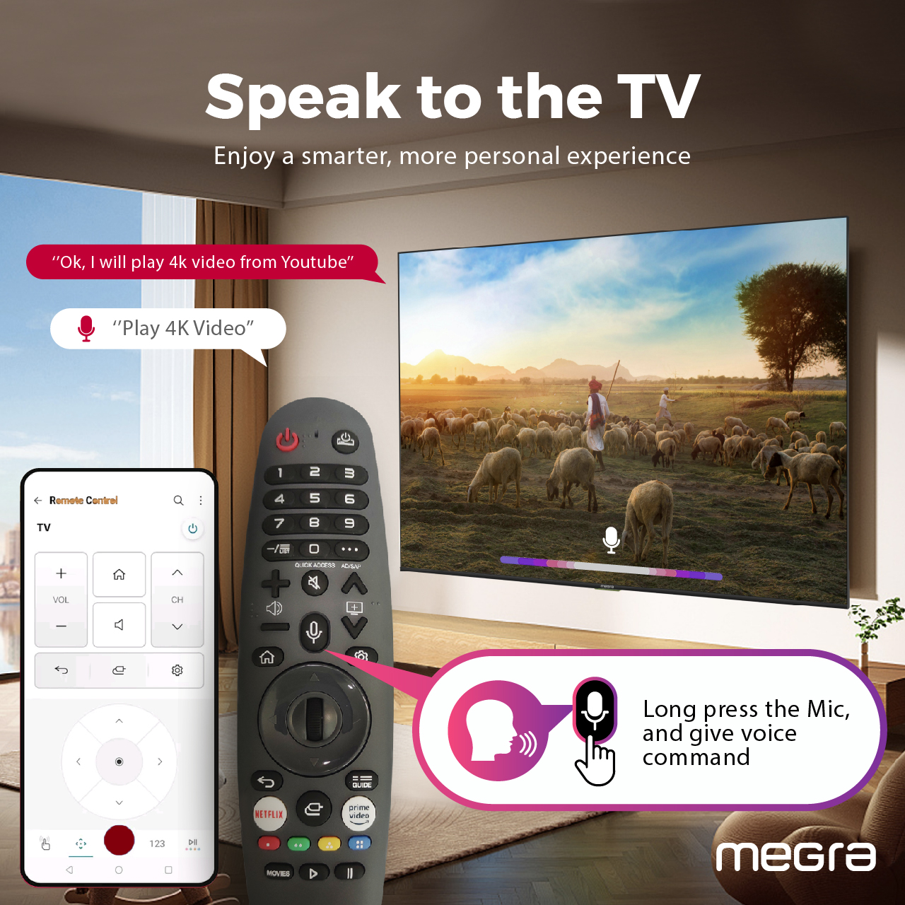 Megra webOS TV 50 Inch Smart TV 4K UHD TV With AI Voice Control Powered ...