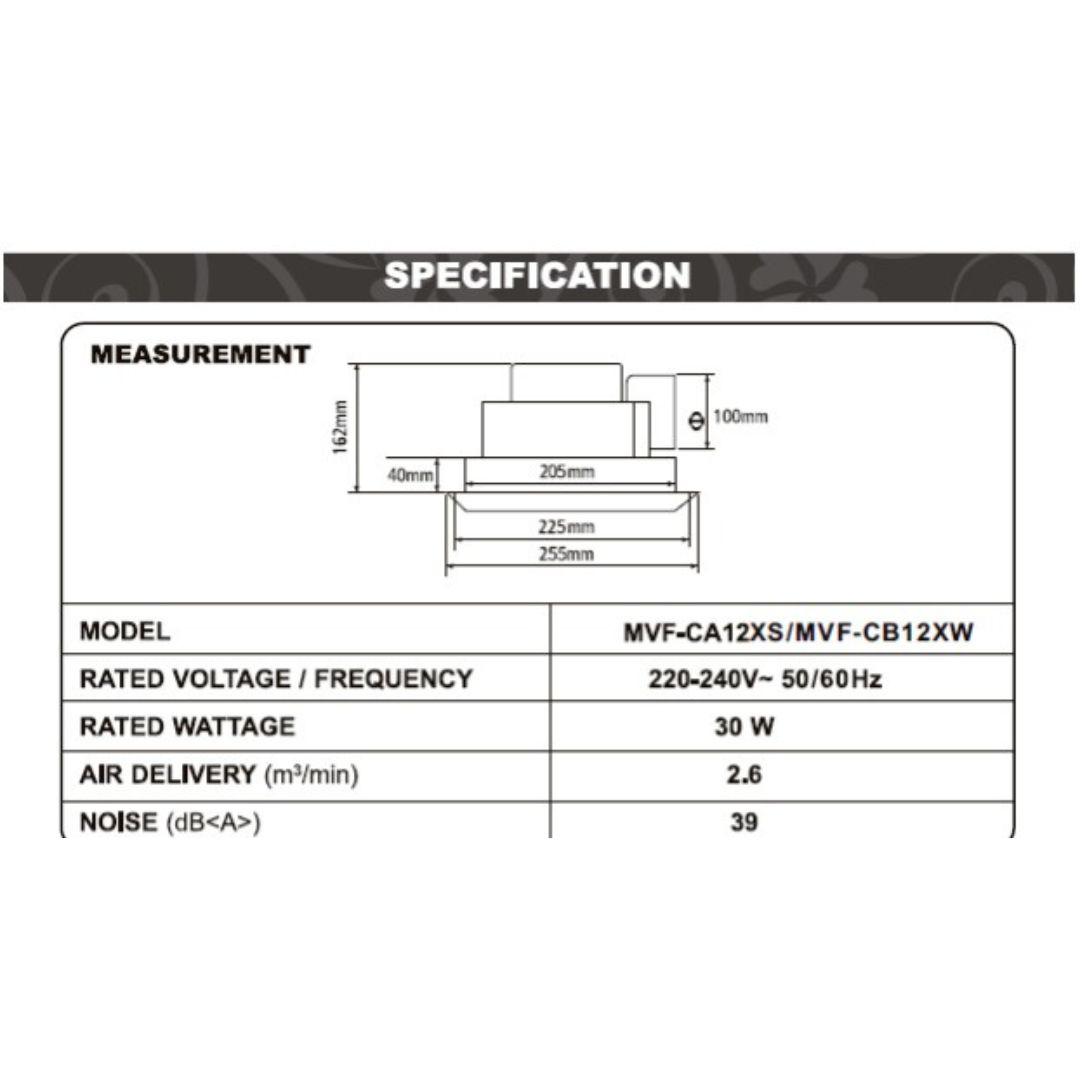 Morgan 120mm Ceiling Mount Ventilating Fan (SILVER) MVF-CA12XS | Shopee ...