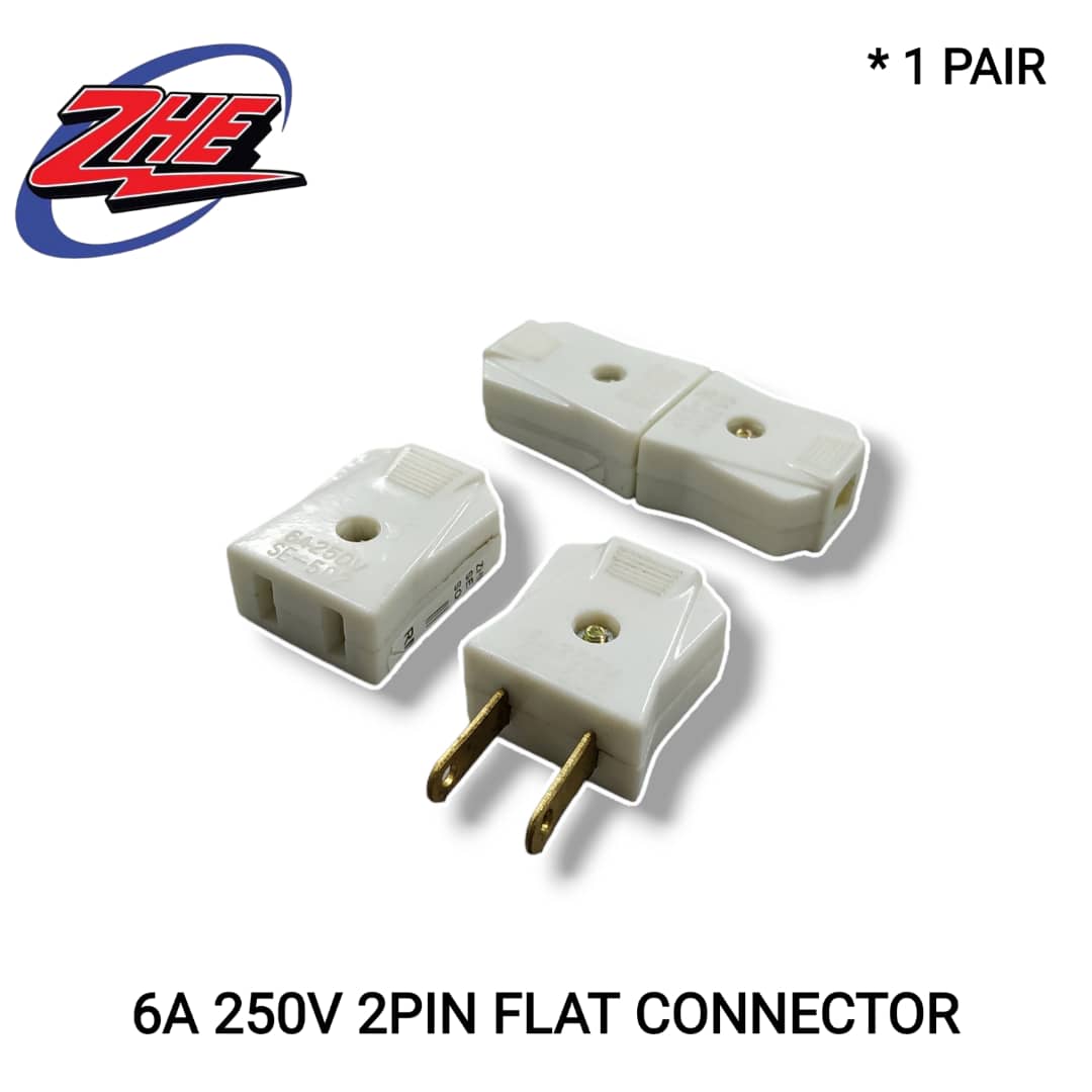 (1 PAIR) 6A 250V 2PIN FLAT PLUG WITH SOCKET CONNECTOR / MALE+FEMALE ...