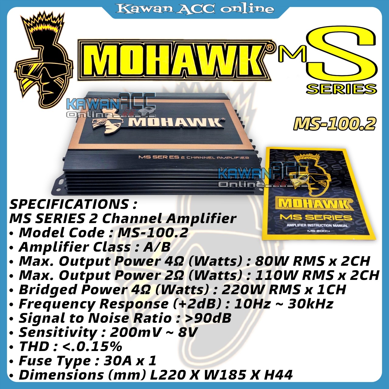 MOHAWK MS Series 2-Channel Car Amplifier MS-100.2 Car Power Amp - For ...