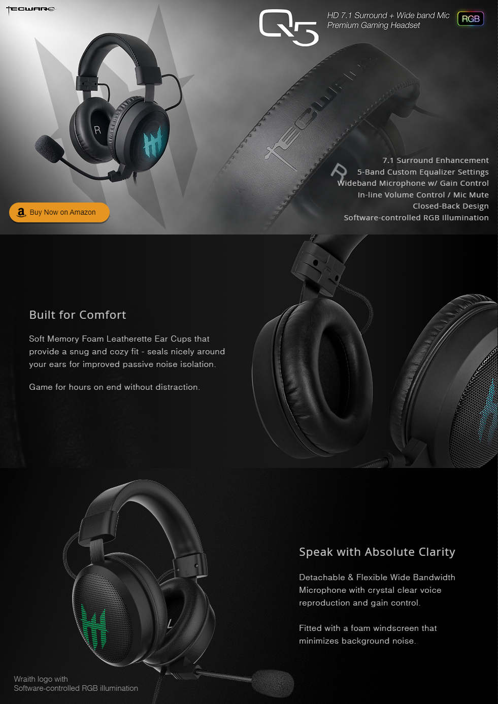 Tecware Q5 Premium Gaming 7.1 RGB Gaming Headset # TW-AC-Q571-RGB ...