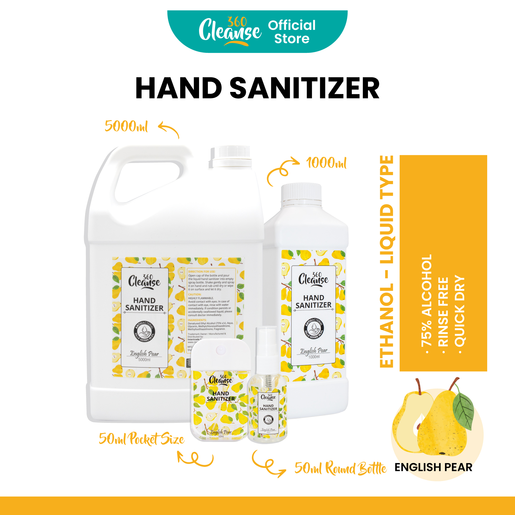 Cleanse360 Hand Sanitizer 75% Alcohol [Liquid/Spray Refill - 5000ml ...