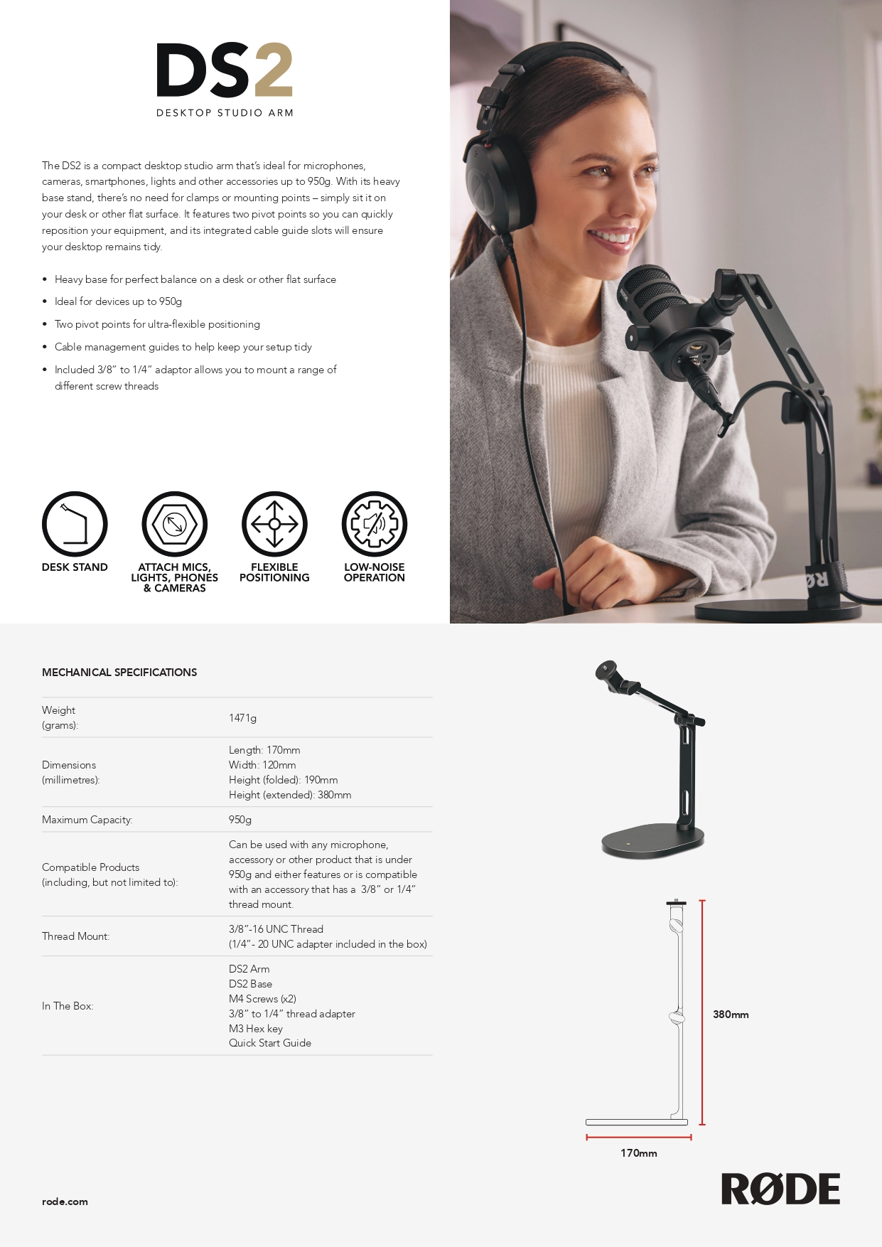 RODE DS2 DESKTOP STUDIO ARM FOR MICS, LIGHTS, PHONES & CAMERAS WITH ...