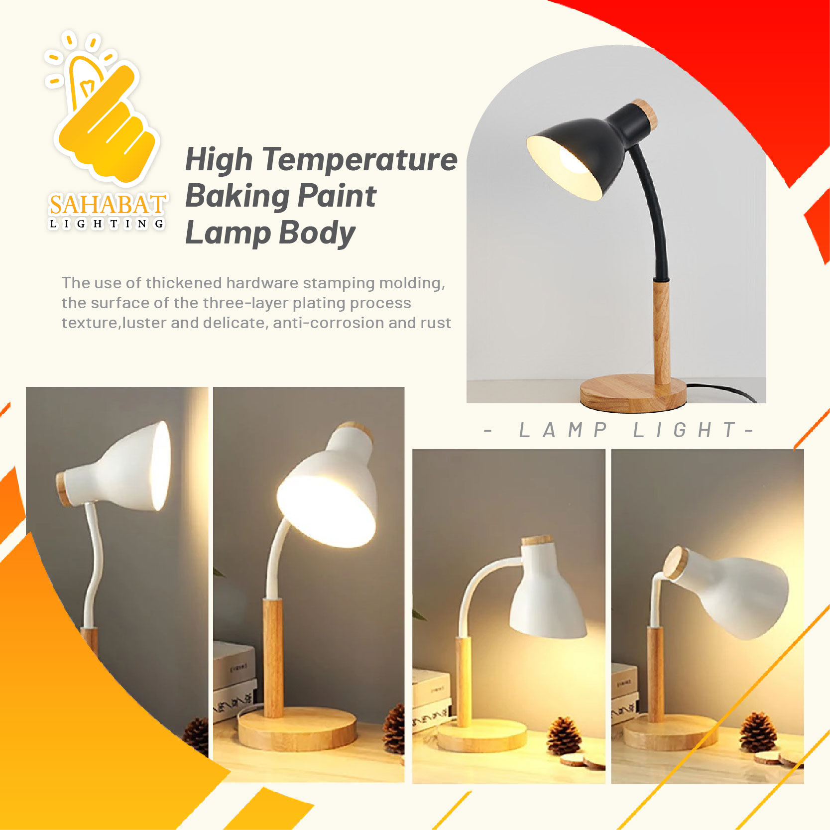 Nordic Wood Ajustable Study Desk LED Table Lamp / Lampu Baca Lampu Meja ...