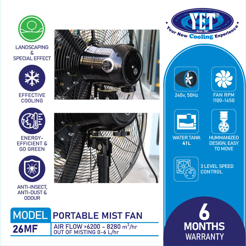 YET Eco 26MF Mist Fan Industrail Spray Stand Fan With Pump Humidifier ...