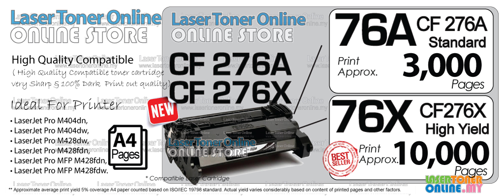 5x Compatible HP CF276A 76A CF 276X CF276X Laserjet pro M304a M404dn ...
