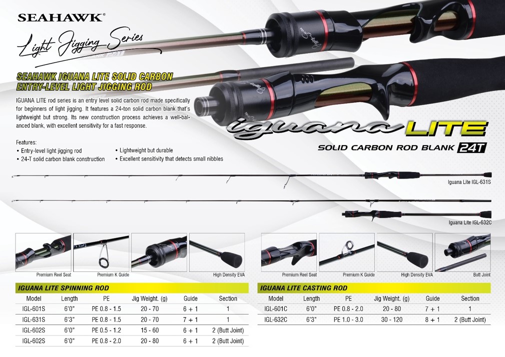 SEAHAWK Iguana Lite Jigging Casting & Spinning Joran Fishing Rod Solid ...
