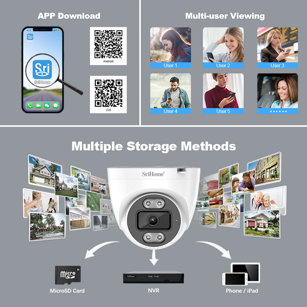 (4MP) SriHome SH030 Dome Camera 2K QHD Video WiFi CCTV Two-Way Voice ...