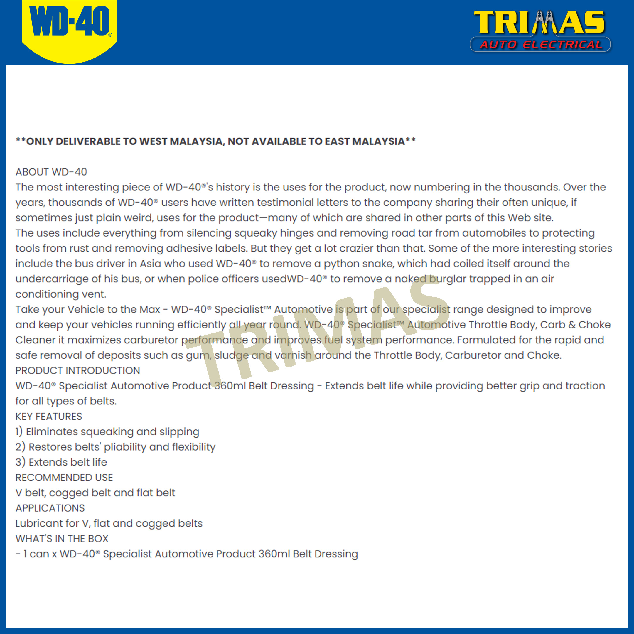 WD-40 Specialist Automotive Timing Belt Dressing Spray WD40 | Shopee ...