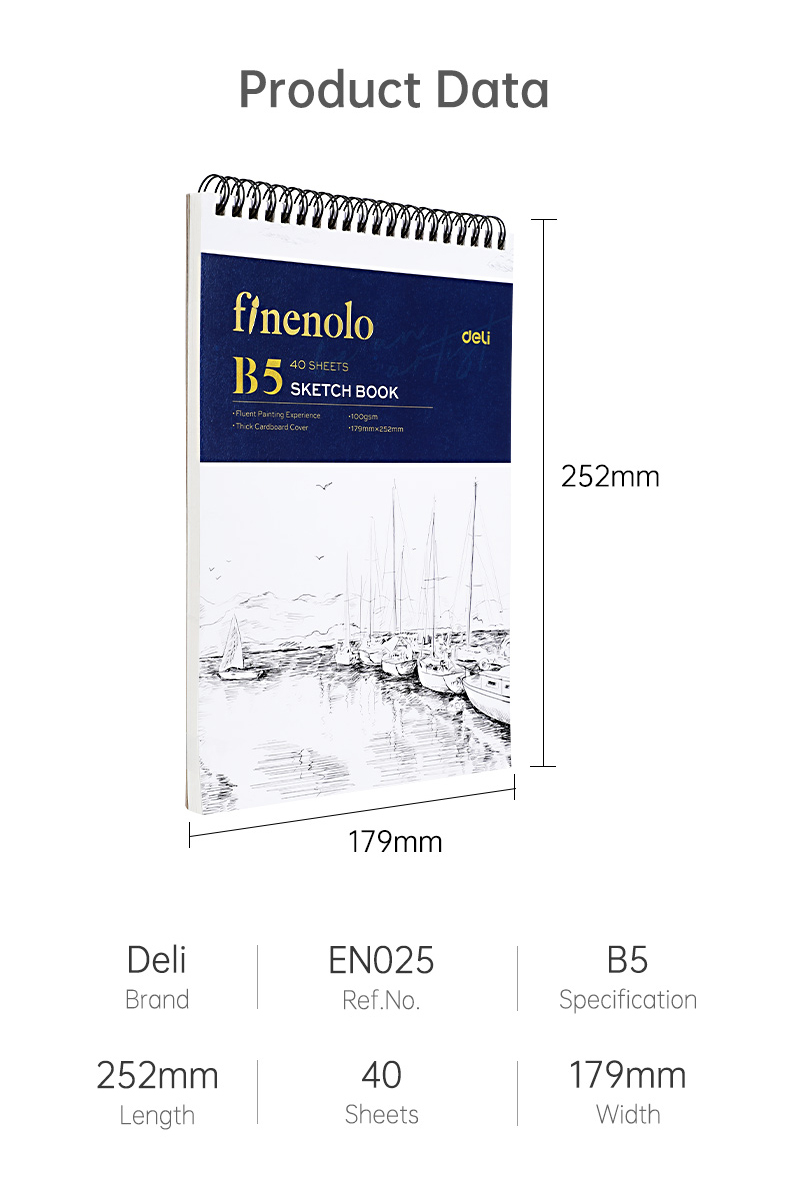 Deli Finenolo B5 Coil Binding Sketch Book 100gsm Drawing Block Art ...