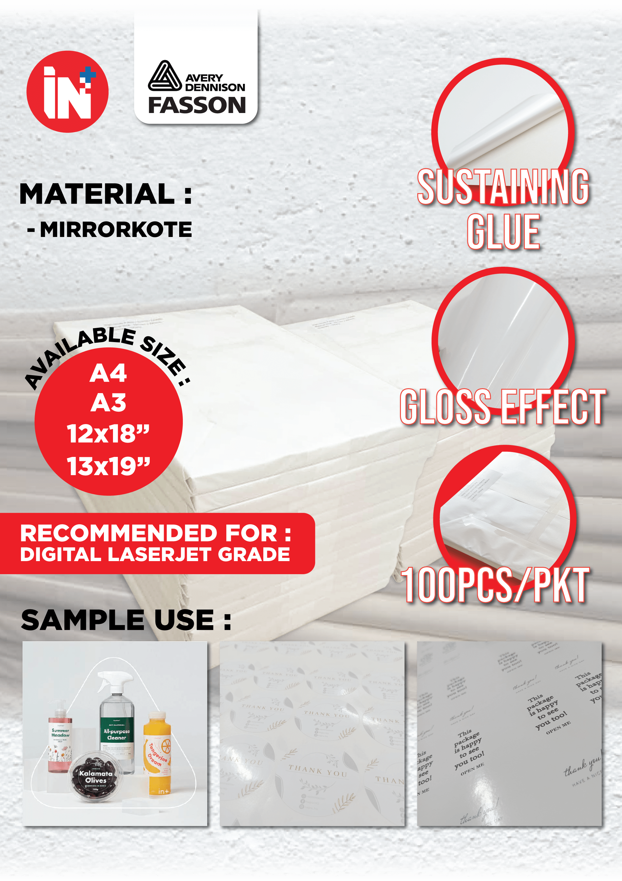 FASSON Mirrorkote 100's A4 A3 12x18 13x19 HIGH GLOSS PAPER Sticker ...
