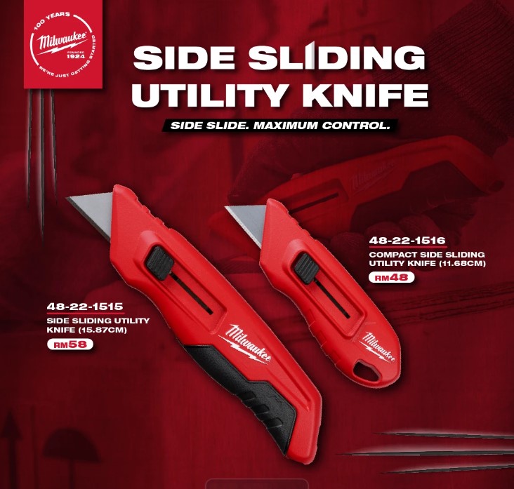 MILWAUKEE COMPACT SIDE SLIDING UTILITY KNIFE (48-22-1516) Pisau ...