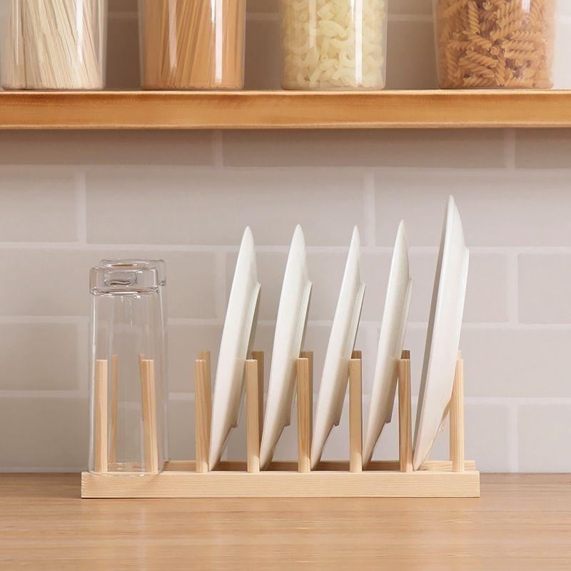 Wooden Plate Holder Dish Drain Rack / Dish Plate Rack / Bowl Organiser ...
