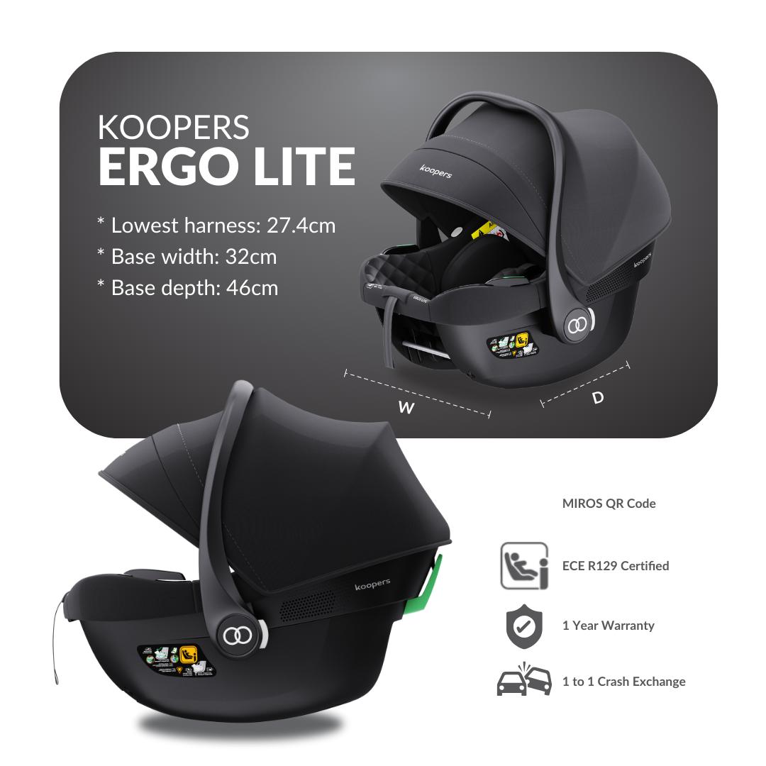 Koopers Ergo Lite Infant Baby Car Seat Carrier | R129 i-Size | MIROS Registered | 40-87cm ...