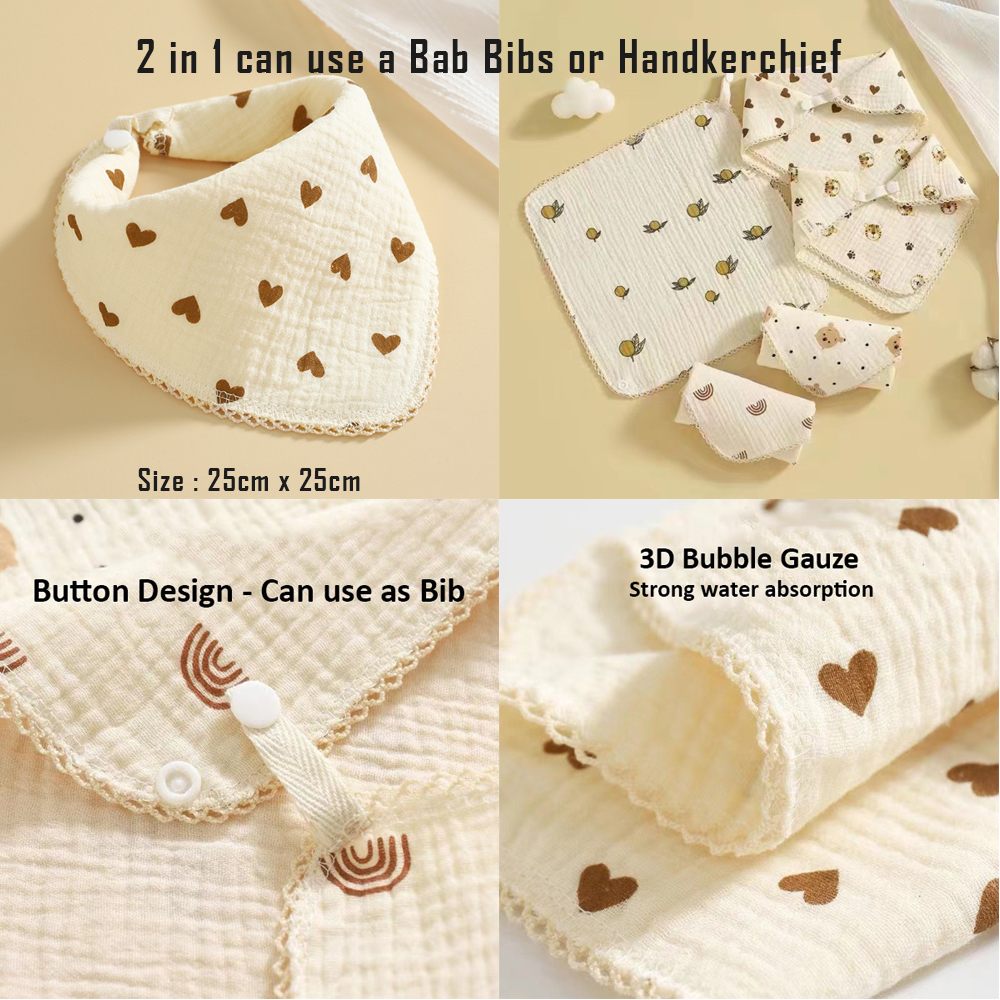 EZYLITTLES 6 layers U-Shape Baby Bibs Handkerchief Bib Newborn Kids ...