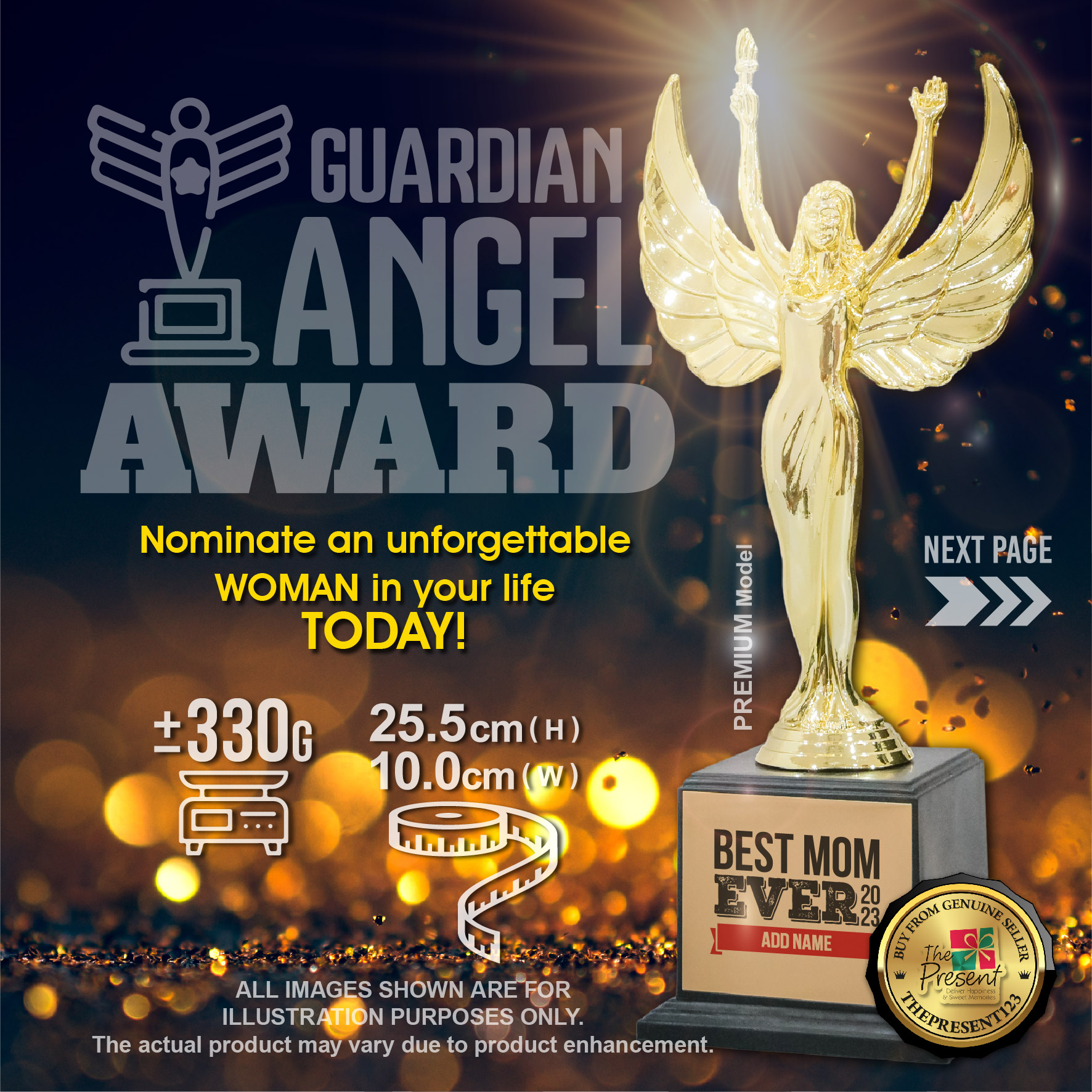 👼 Guardian Angel Award Trophy - Custom Name Gold-Color Aluminum Plate ...