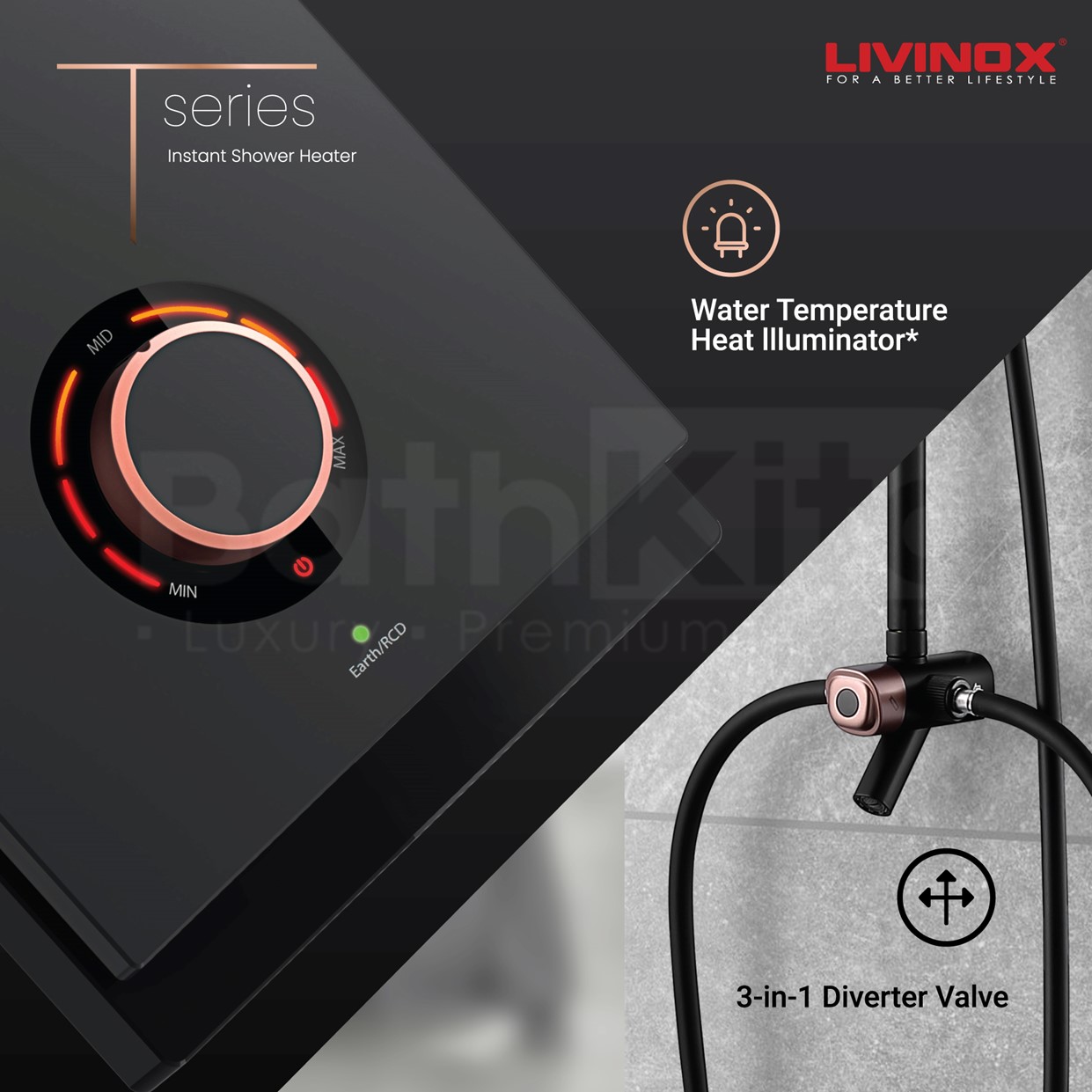 LIVINOX T-Series Inverter DC Motor Instant Water Heater Rain Shower ...