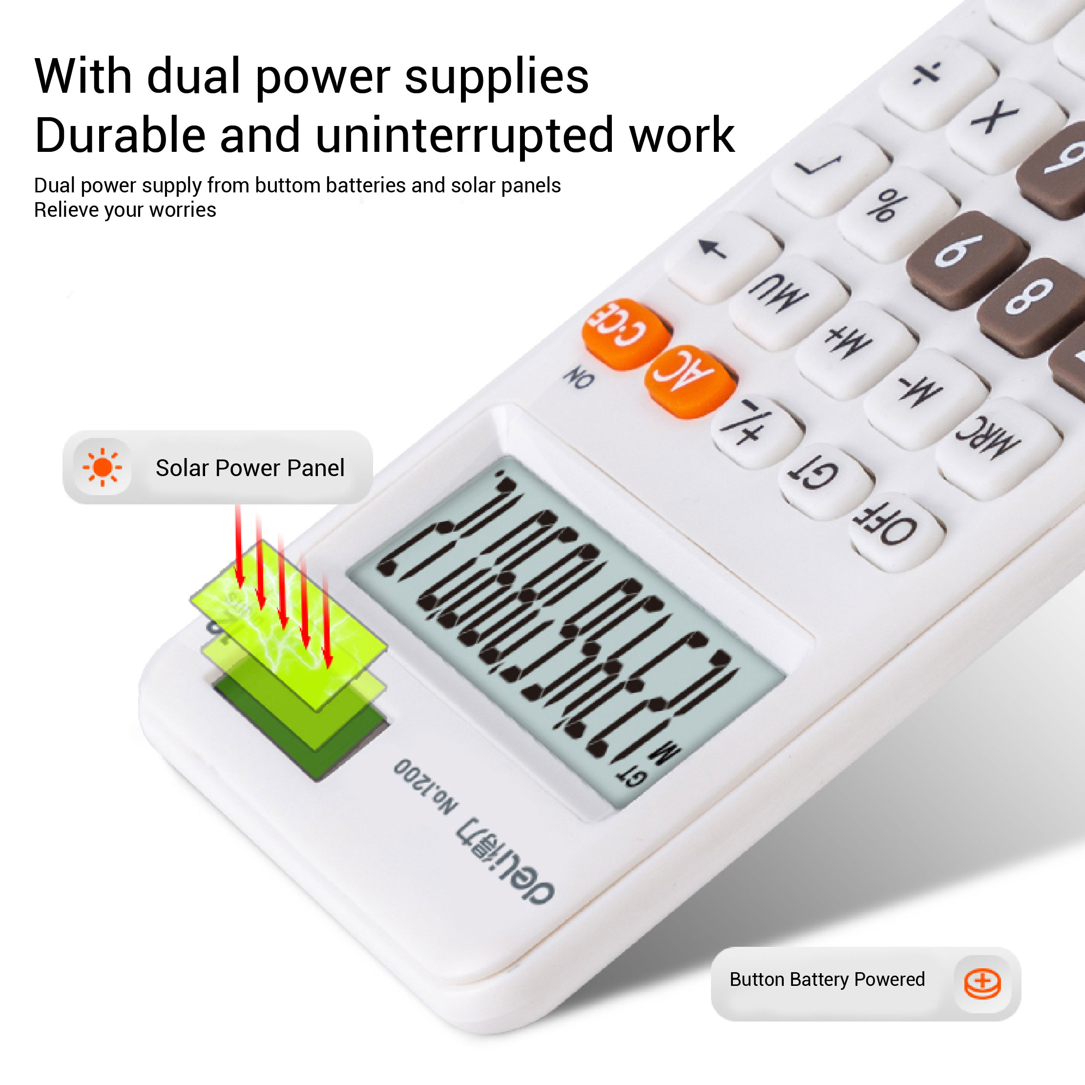 Deli Desktop Calculator 12 Digit Dual Power Soft Lighting Display Blue 1200-BLU/1200-PINK/1200 ...