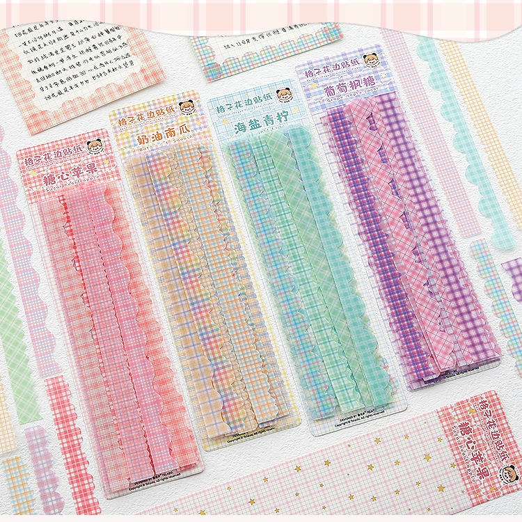 TLD Cute Cartoon Border Material Sticker Bag Plaid Lace Deco Stickers ...