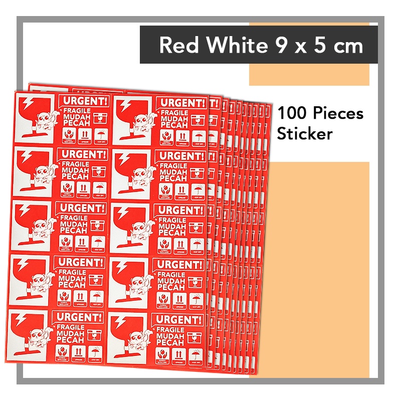 100pc Color Red White Cute Cat 9x5 / 13x7cm Fragile Label Sticker ...