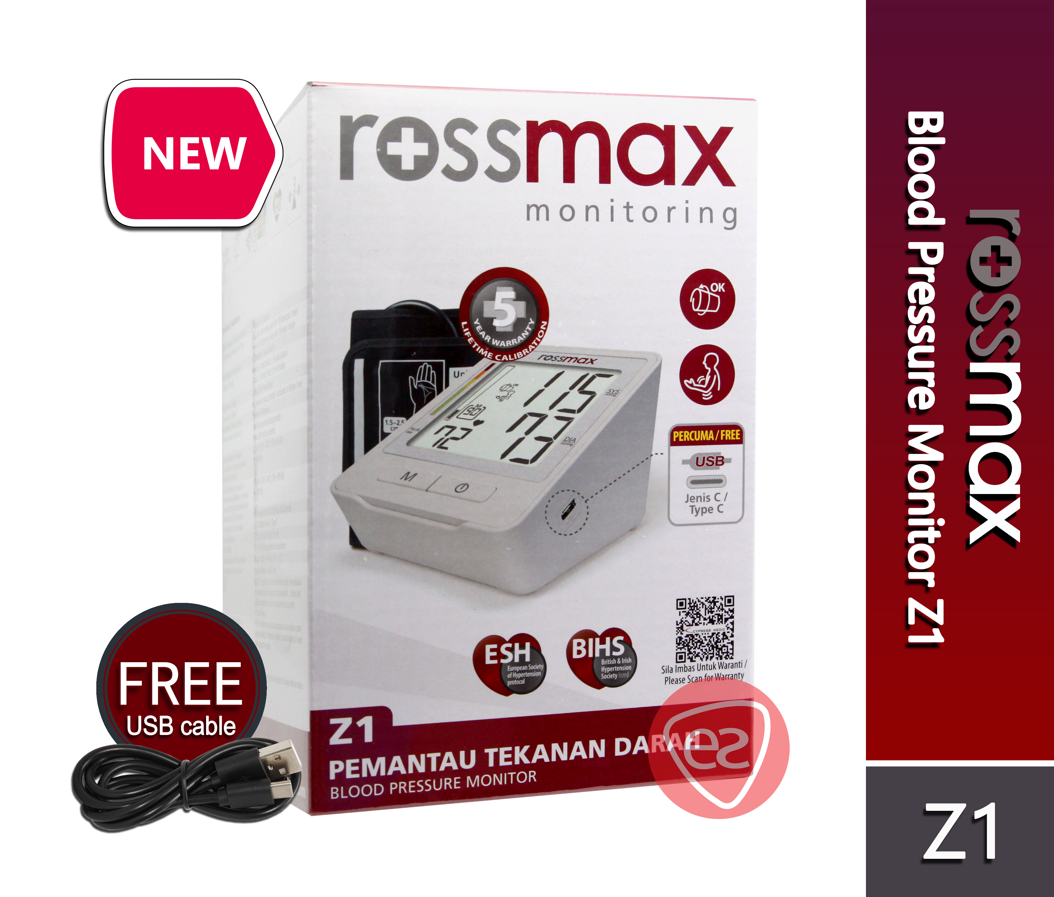 Rossmax Z1 Blood Pressure Monitor (5-Year Warranty) With Free USB Cable (Replace Old Rossmax X1 ...