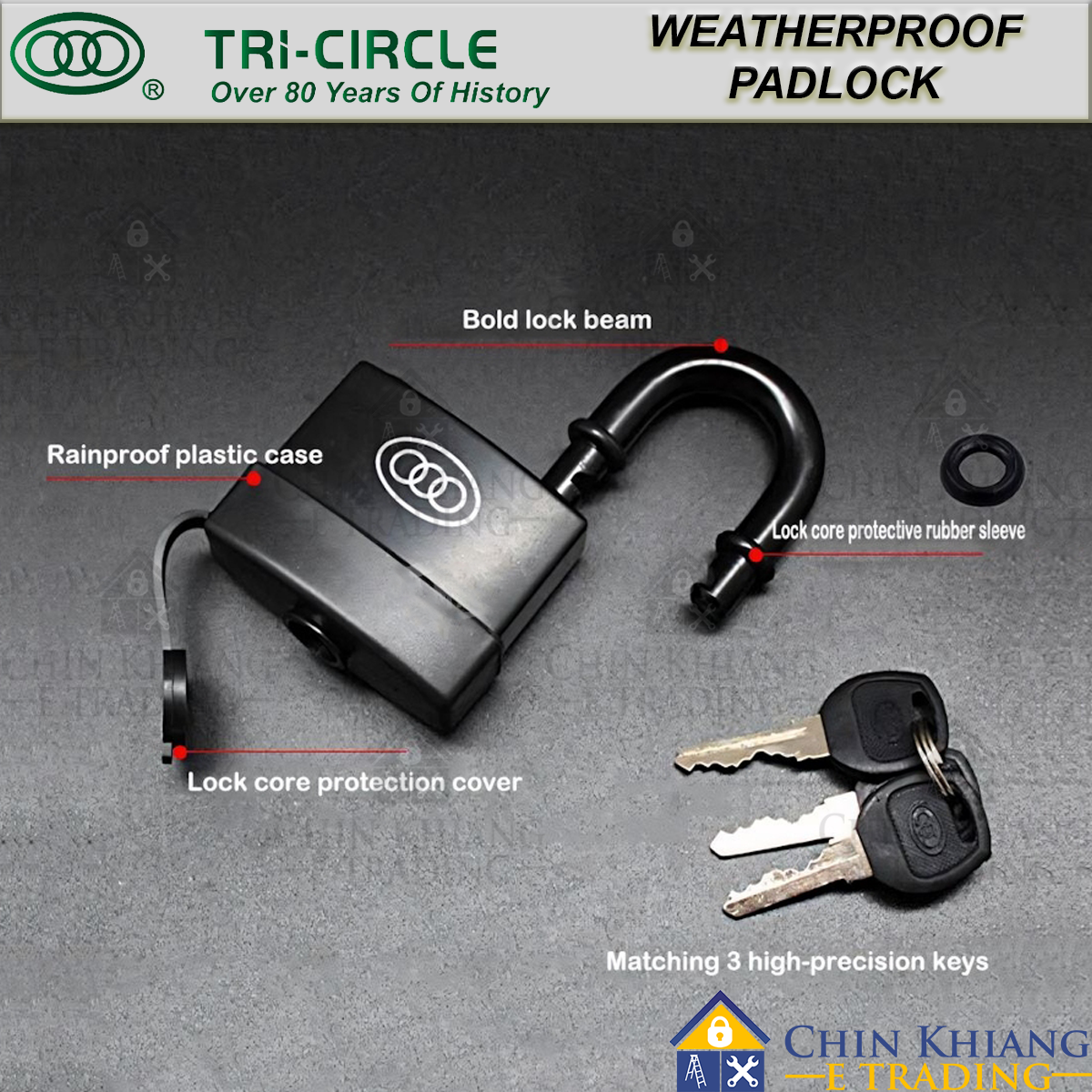 Tri-Circle Waterproof Padlock ABS Covered Outdoor Long Shackle Mangga ...