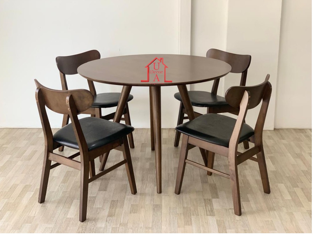 GF 5s Wooden round table dining set with 4 chairs / meja makan | Shopee ...