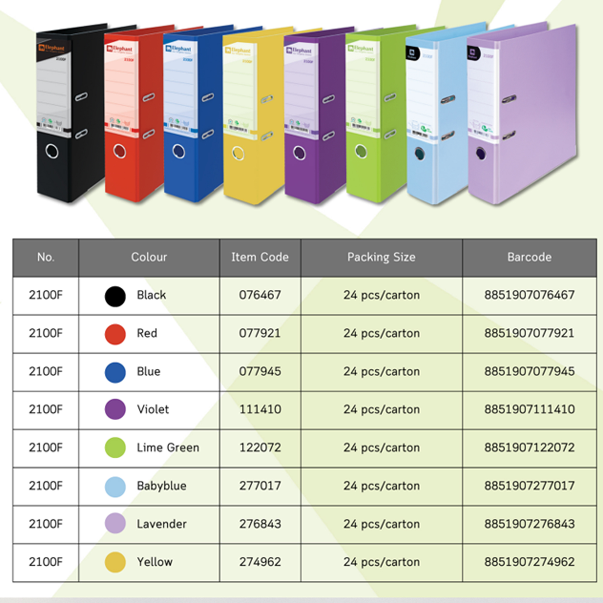 Elephant 2100F 3Inch F4 Color Lever Arch File Super Strong | Shopee ...