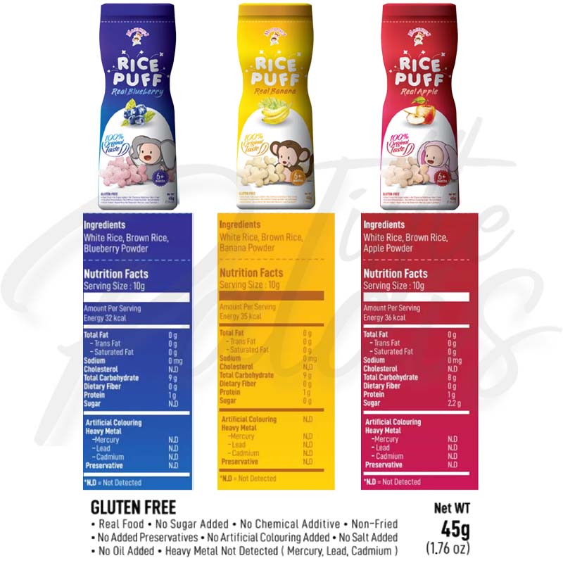 MOMMYJ Baby Snack Food Rice Puff Real Banana/Blueberry/Apple | Yogurt ...