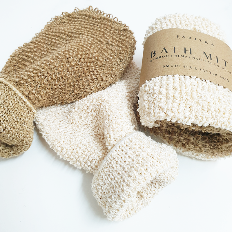FARISKA l Exfoliating Bath Mitt l Natural Hemp Bamboo Glove l Body ...