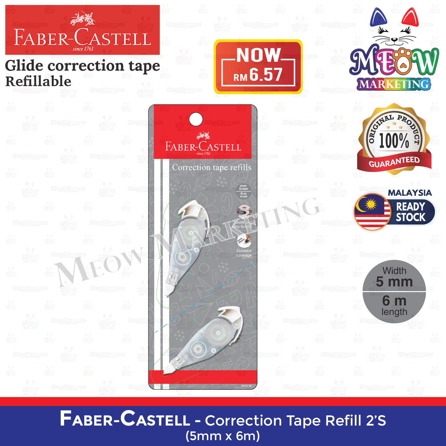 Faber Castell Glide (5mm x 6m) Correction Tape+Refill / Correction Tape ...