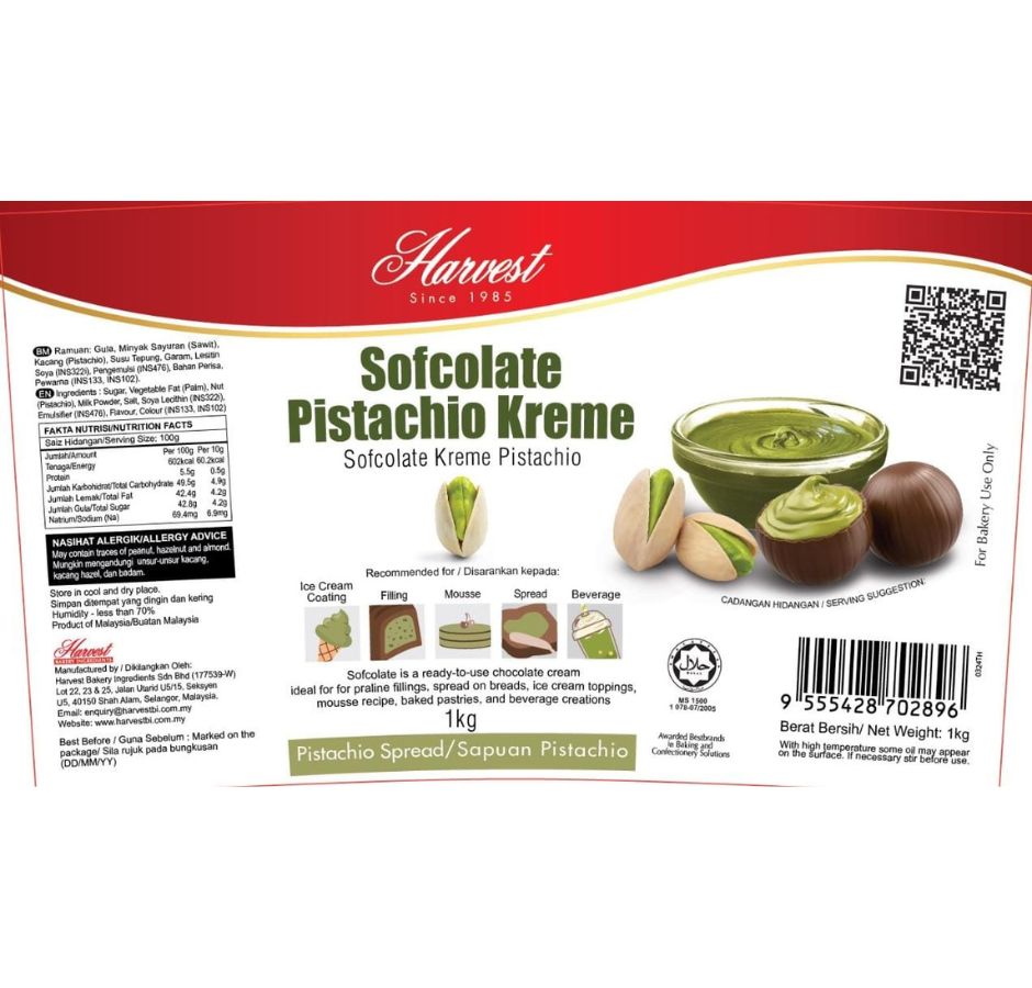 Harvest Sofcolate Pistachio / Sofcolate Kreme Pistachio 1kg (coating ...