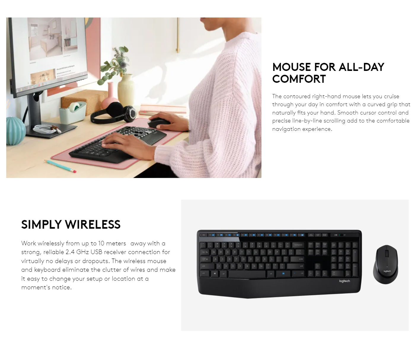 Logitech MK345 Comfort Wireless Keyboard and Mouse Combo with Palm Rest ...