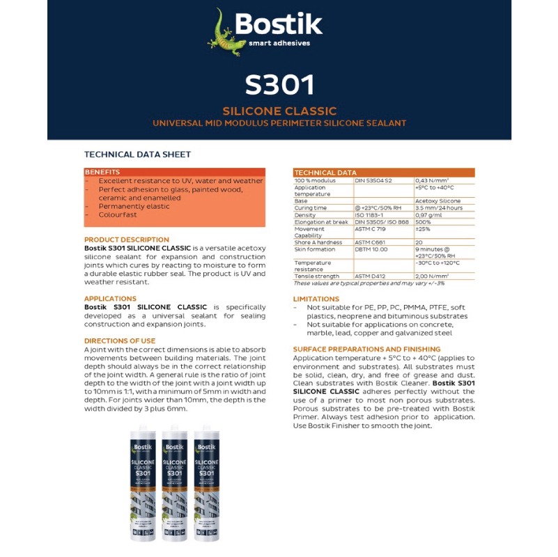 Bostik Silicone S301 Multi-Purpose Acetoxy Silicone Sealant Black ...
