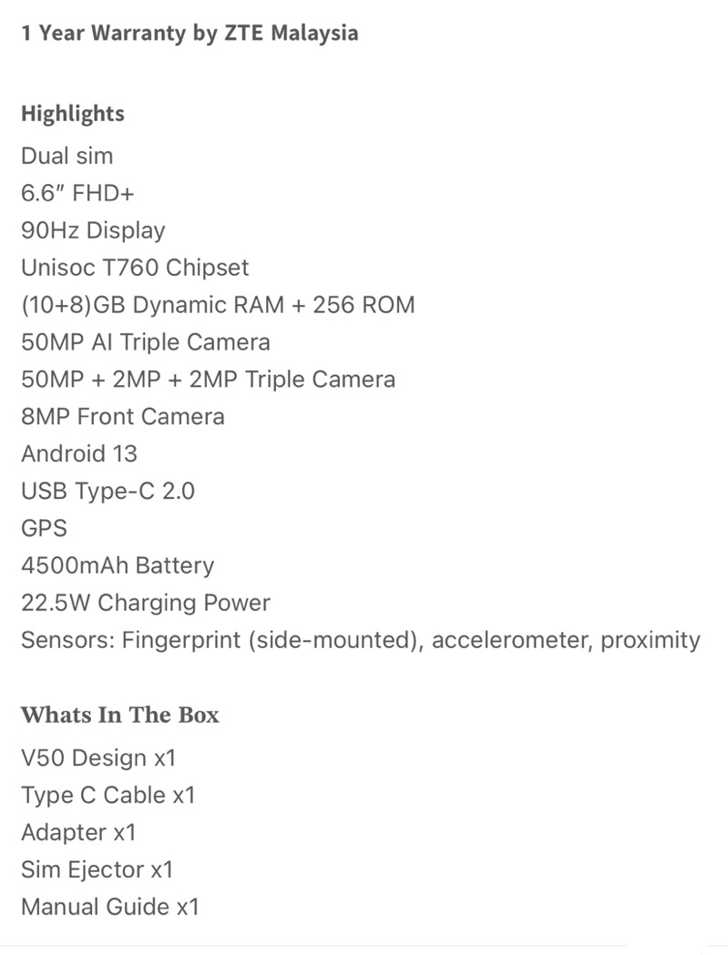 ZTE BLADE V50 Design (8+10)GB+256GB | Octa-core, 1.6GHz, 50MP AI Triple ...