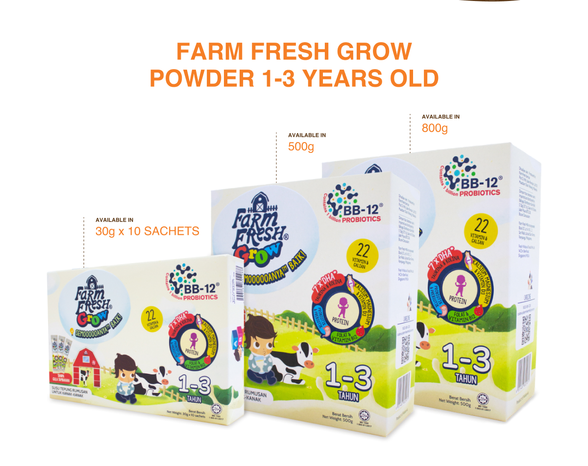 Farm Fresh Grow Powder 1-3 Years Old 800g x 5 Packs + [FREE] Farm Fresh ...